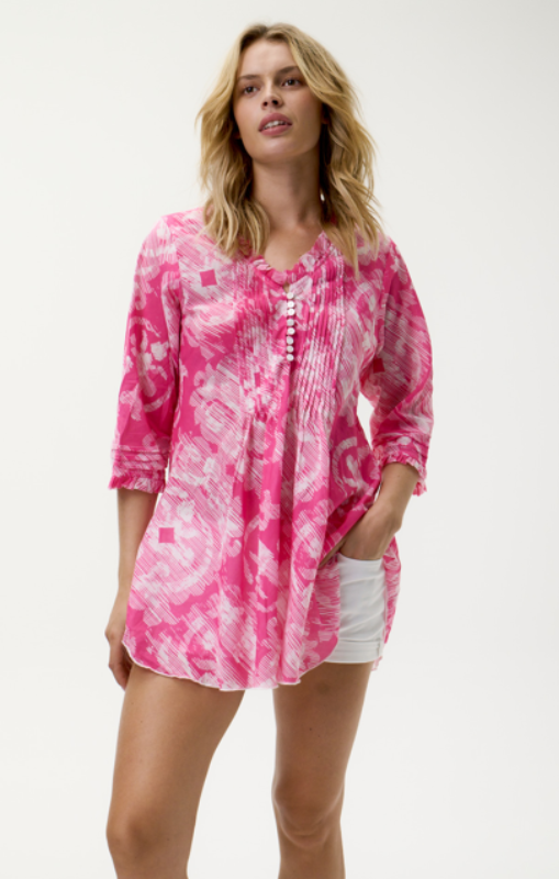 OneSeason - Poppy Top - Praiano - Cotton - Pink Ikat - Princess Bazaar