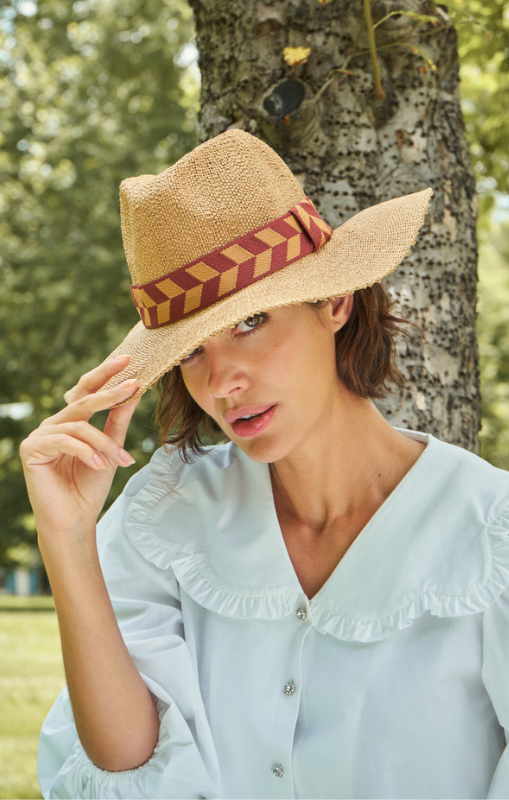 Powder - Natasha Hat Terracotta Chevron Band - Princess Bazaar